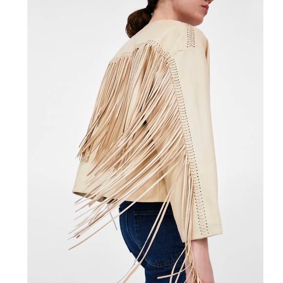 Zara | Jackets & Coats | Nwt Zara Oversize Fringed Leather Jacket ...